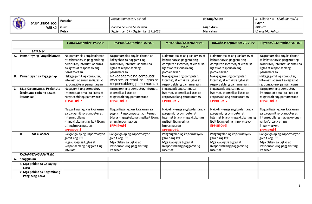 EPP4-ICT 3RD WK Lesson Proper Conrad final 2022 2023 - DAILY LESSON LOG ...