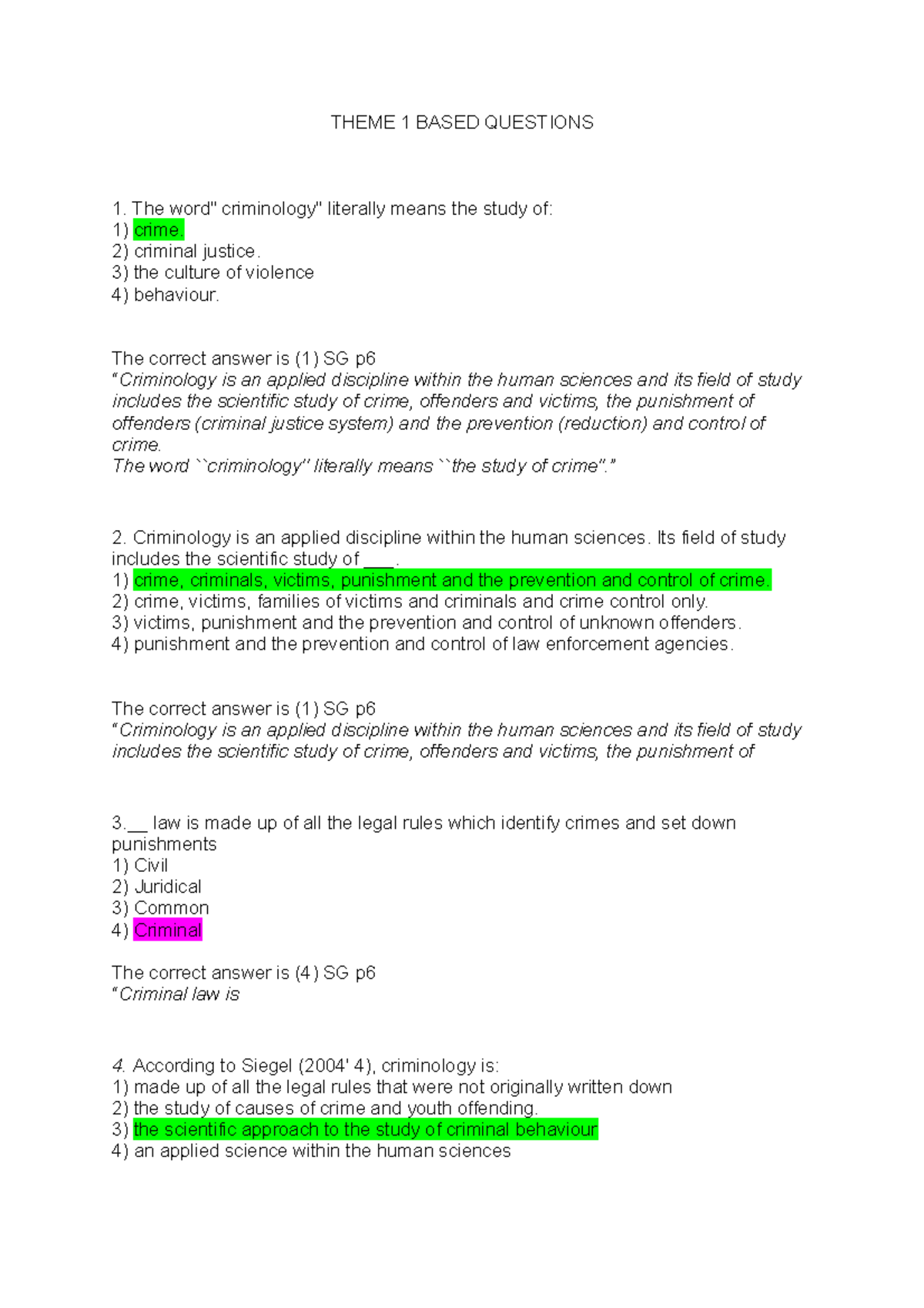 Theme 1 Based Questions - THEME 1 BASED QUESTIONS The word" criminology ...