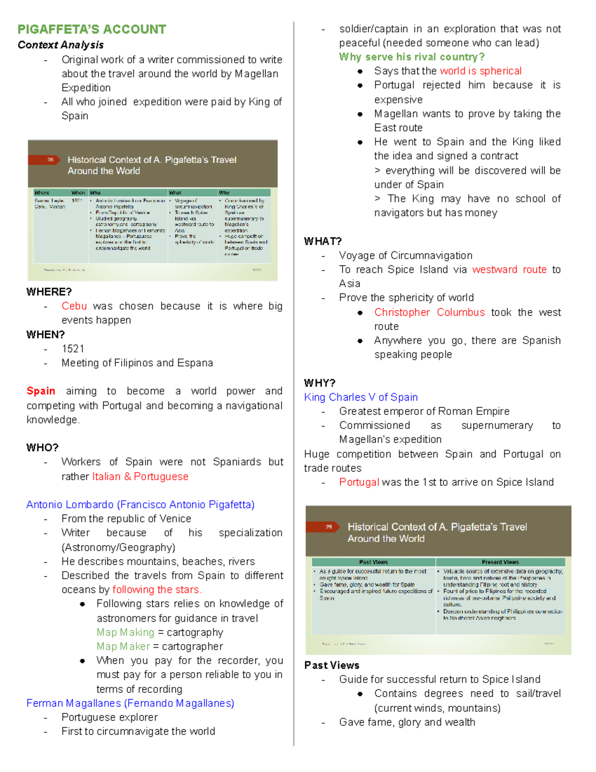 RPH Notes - Content and Context Analysis of Pigafetta Account ...