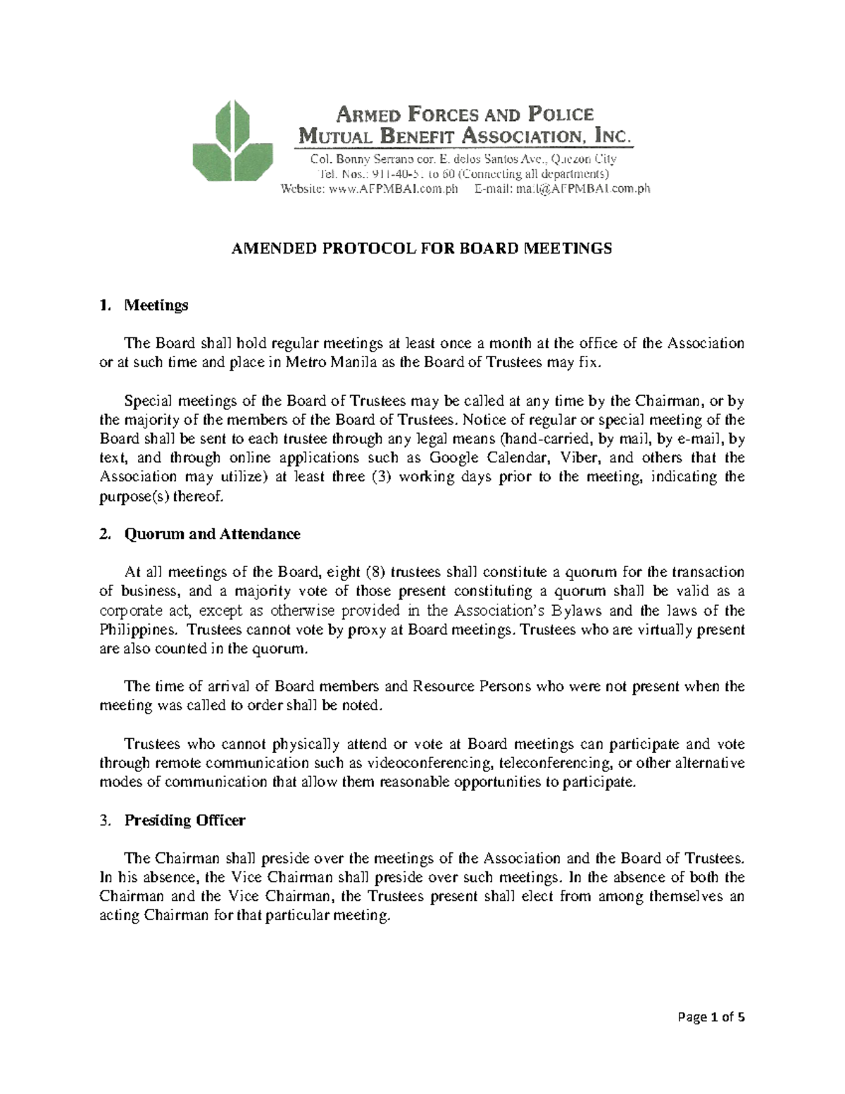 Board Meeting Protocol - AMENDED PROTOCOL FOR BOARD MEETINGS Meetings ...