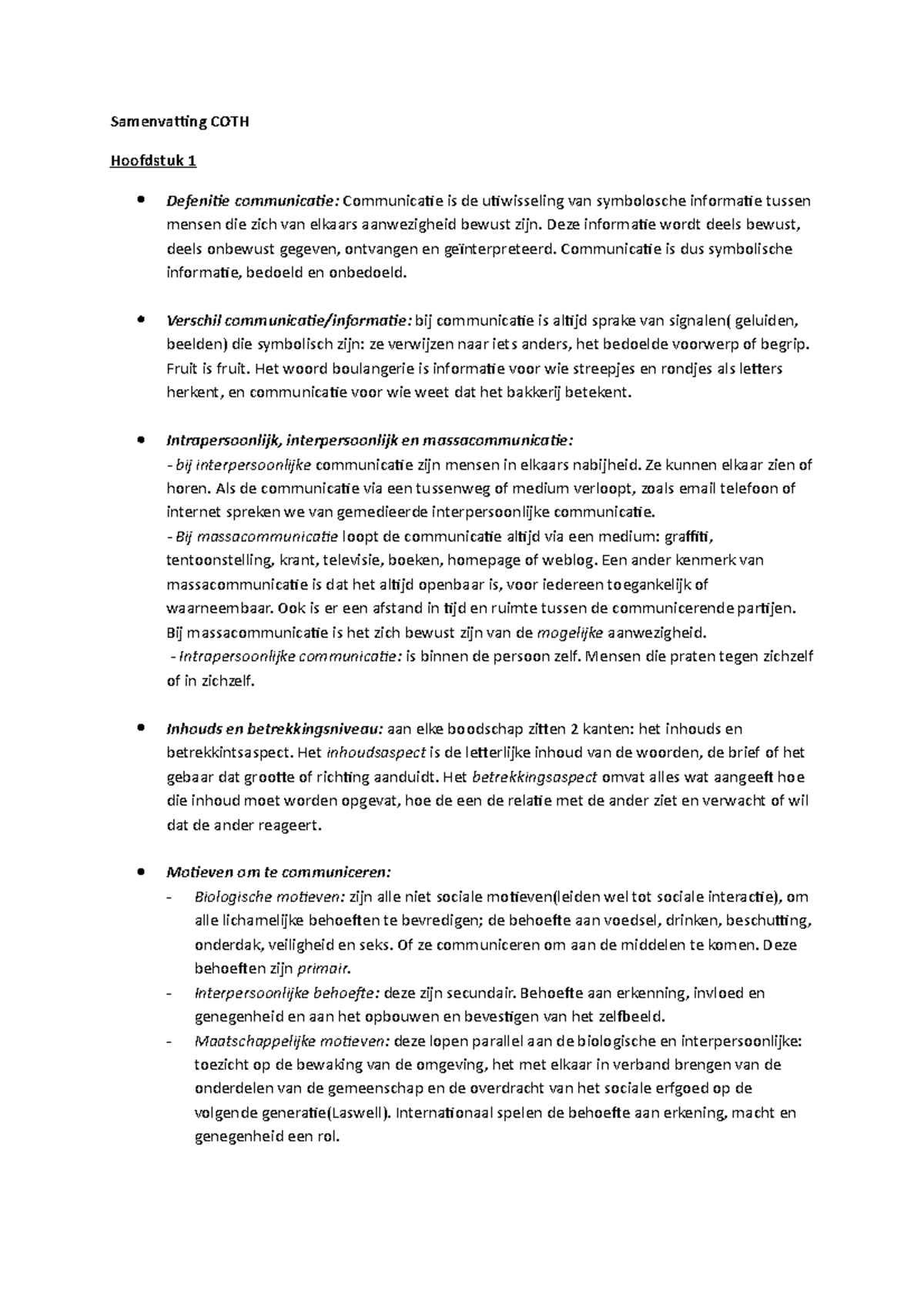 Samenvatting communicatietheorie hoofdstuk 1 tot en met 8 ...