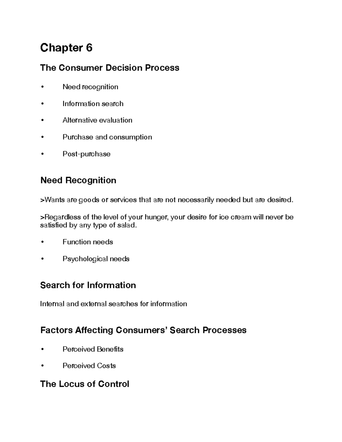 Marketing chapter 6 summaries - Chapter 6 The Consumer Decision Process ...