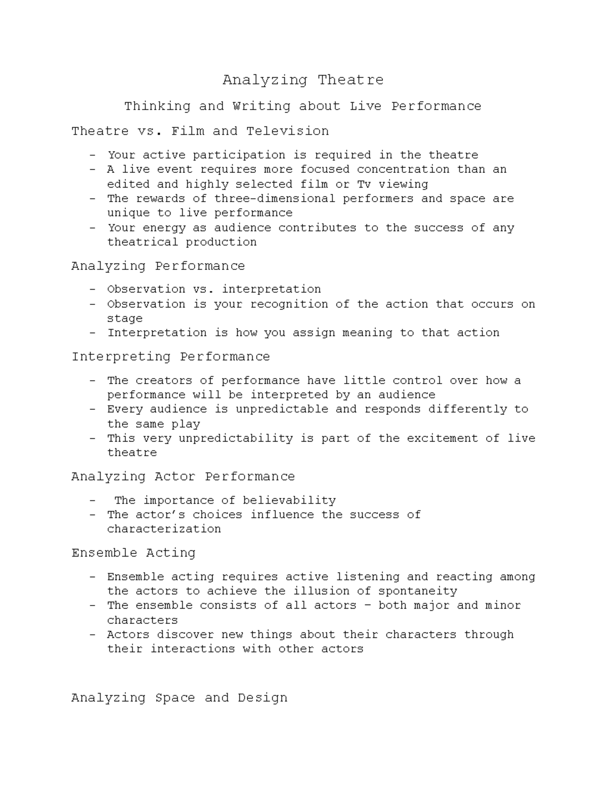 Analyzing Theatre - Analyzing Theatre Thinking and Writing about Live ...