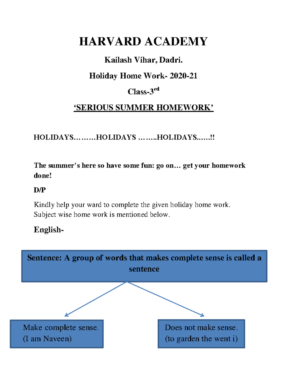 Class 3rd - Gff - HARVARD ACADEMY Kailash Vihar, Dadri. Holiday Home ...