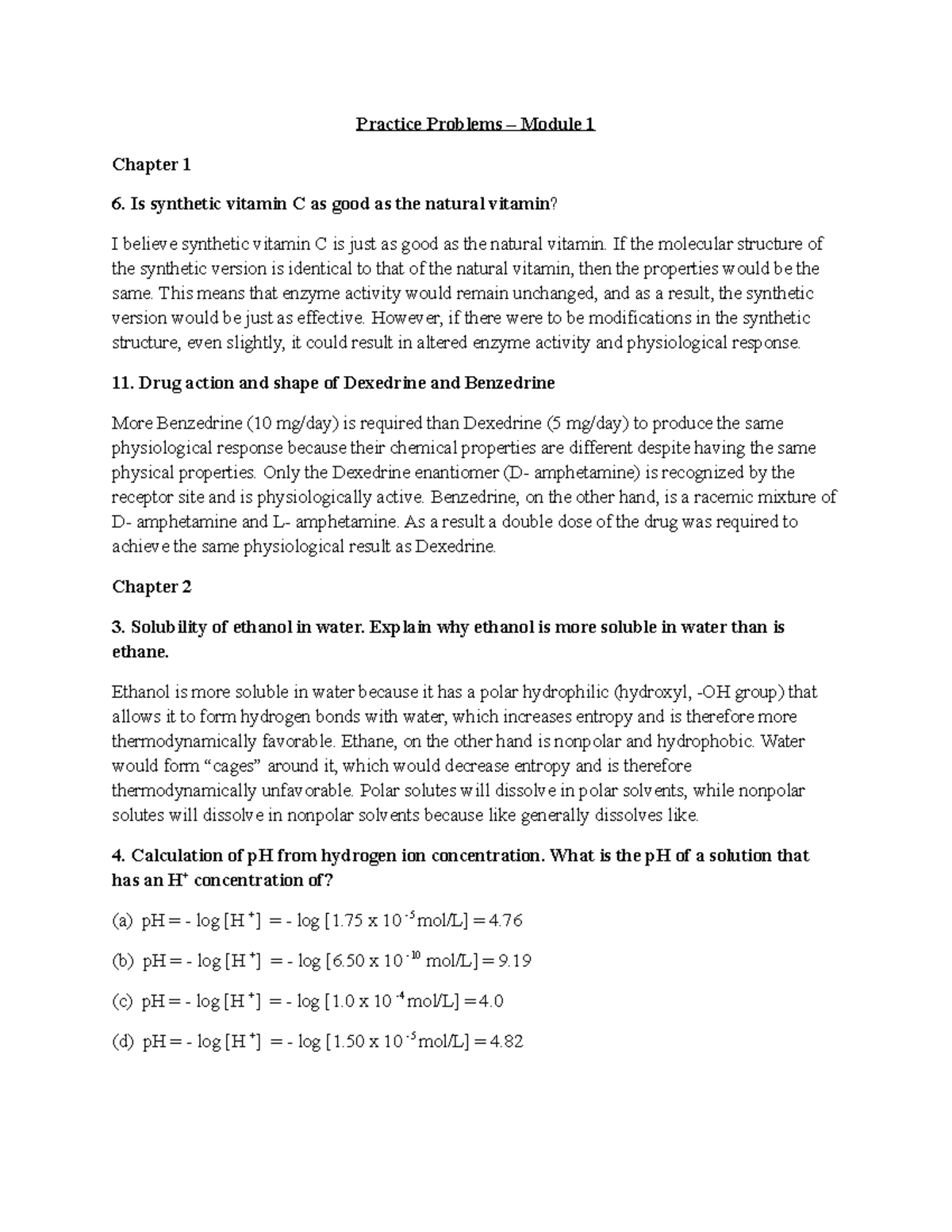 Practice Problems - Module 1 - Practice Problems – Module 1 Chapter 1 Is synthetic vitamin C as ...