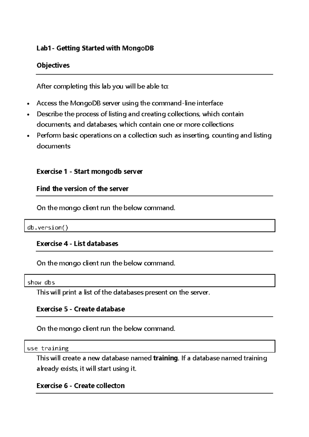 Lab-Getting Started with Mongo DB-vst - Lab1- Getting Started with MongoDB Objectives After ...