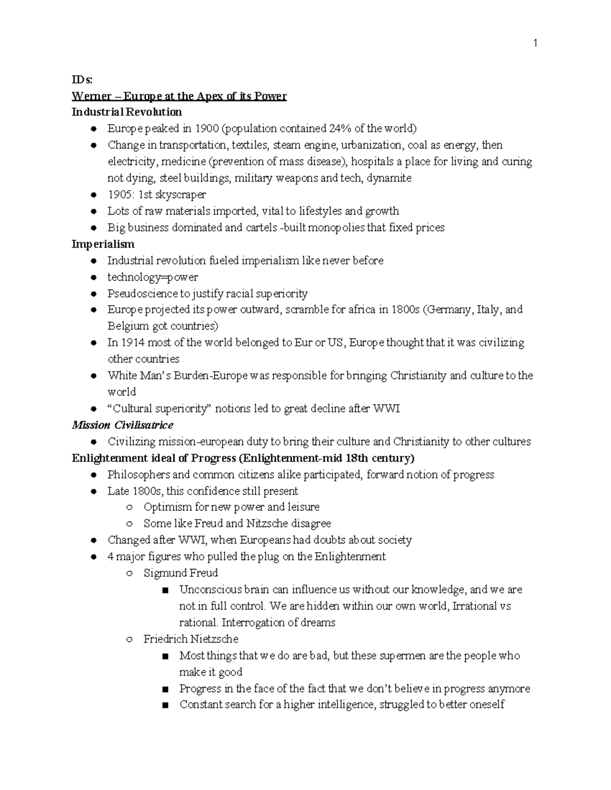 Study Guide EUS 2201 Final - IDs: Werner – Europe at the Apex of its ...