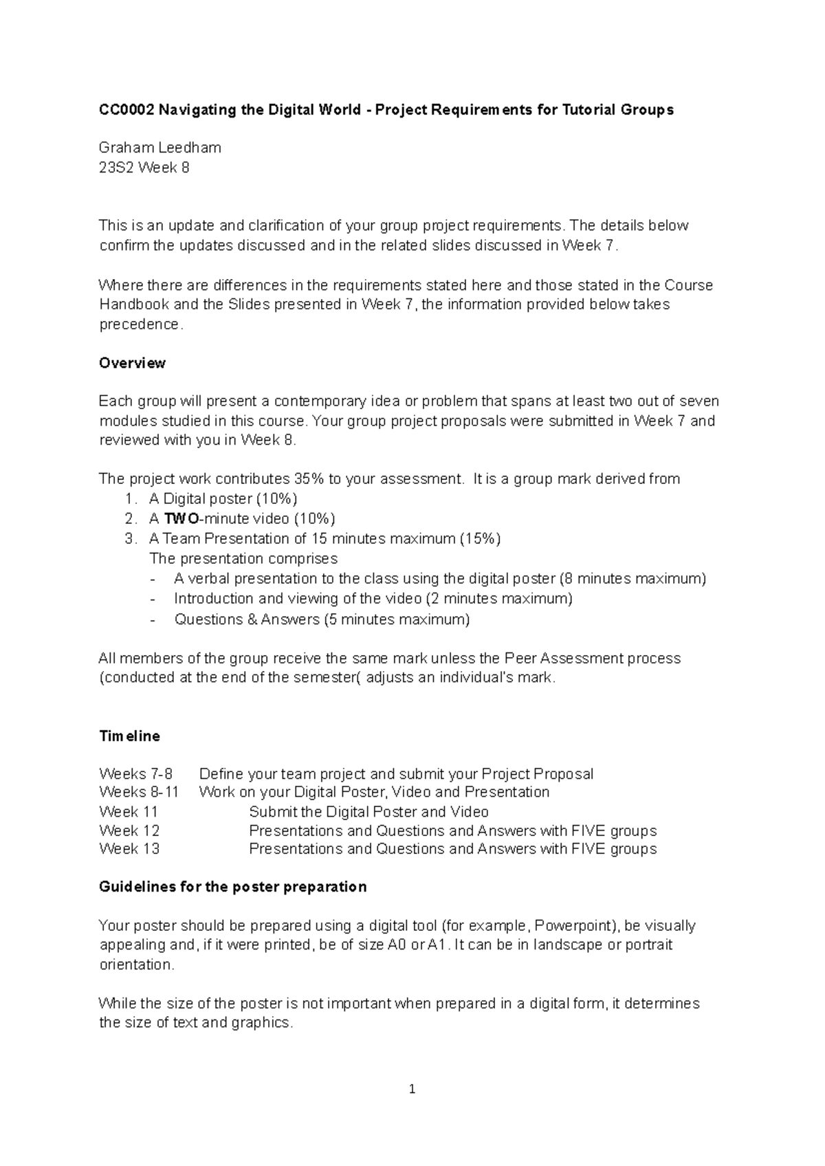 Week 8 - Updated Project information - CC0002 Navigating the Digital World - Project ...