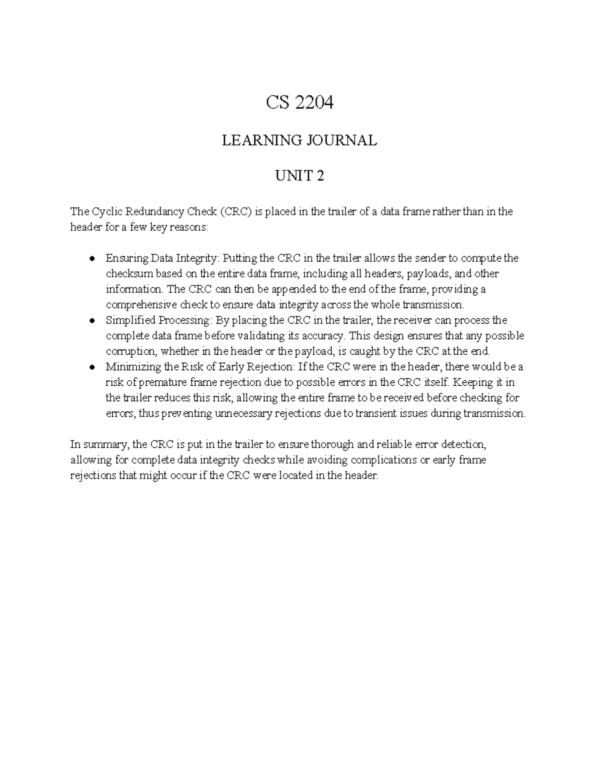 CS 2204 JS UNIT 2 - CS 2204 LEARNING JOURNAL UNIT 2 The Cyclic ...