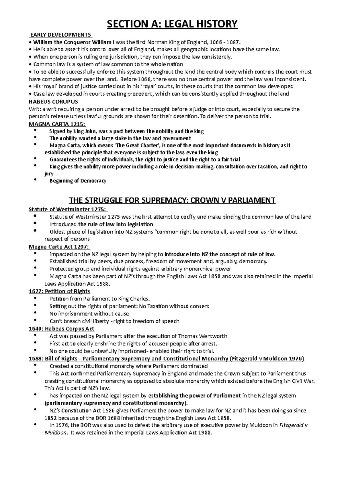 Law Test Study - Summary Introduction to New Zealand Legal System ...