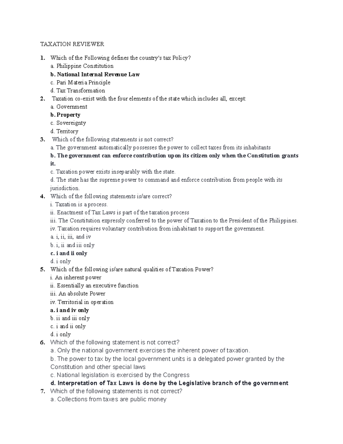 Taxation- Reviewer - TAXATION REVIEWER 1. Which of the Following ...