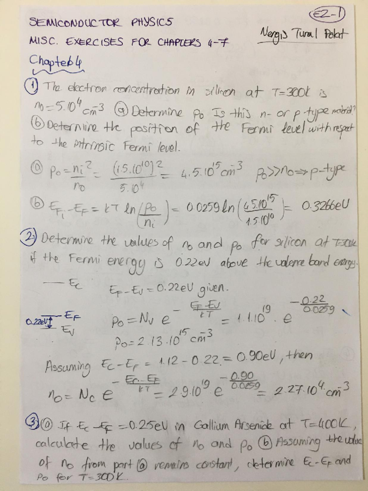 Sp exercises 2 - Nergis Tural Polat - Semiconductor Physics - Studocu