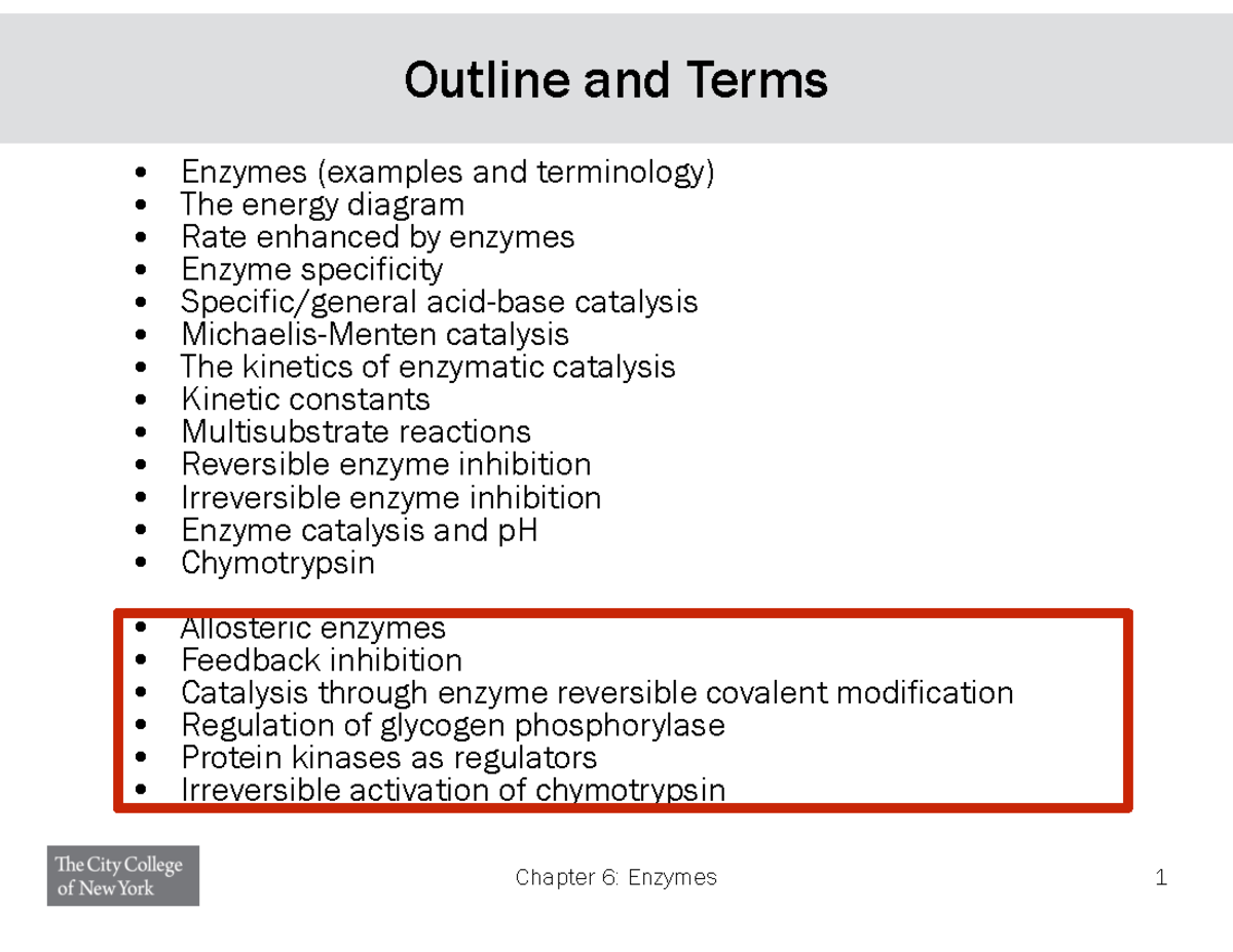 Biochem final enzymes - Outline and Terms 1 Enzymes (examples and ...
