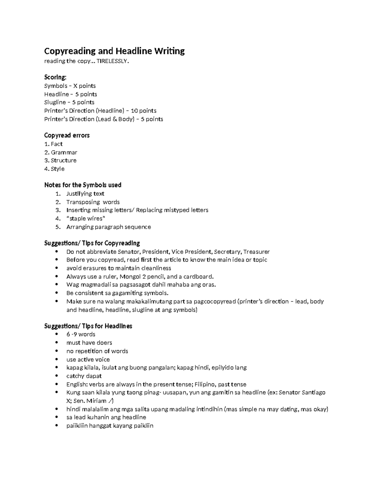 Copyreading write-it-right - Copyreading and Headline Writing reading ...