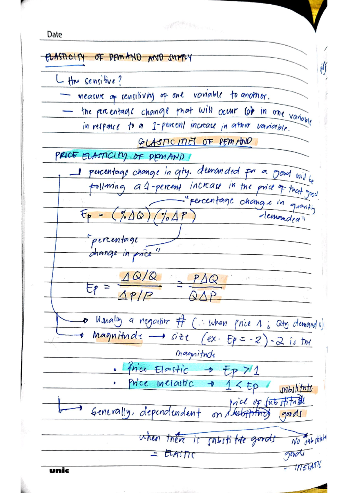 ECON 65 Notes (Elasticity, Consumer Behaviour) - Date FLASTICITY OF ...
