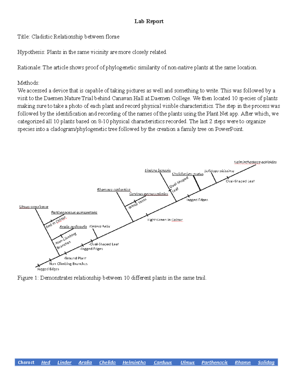 Lab 3 Report - Lab Report Title: Cladistic Relationship between florae ...