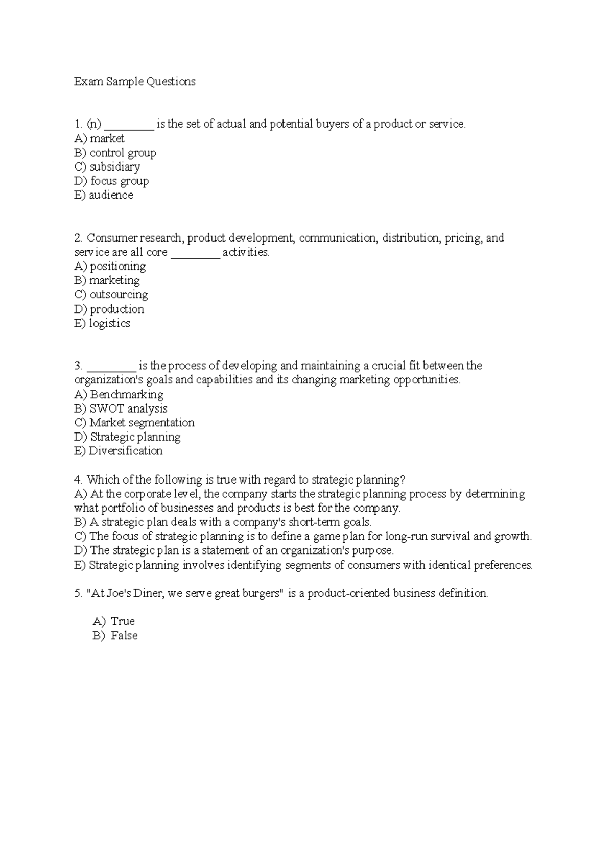 Exam Sample Questions - Exam Sample Questions (n) ________ is the set ...