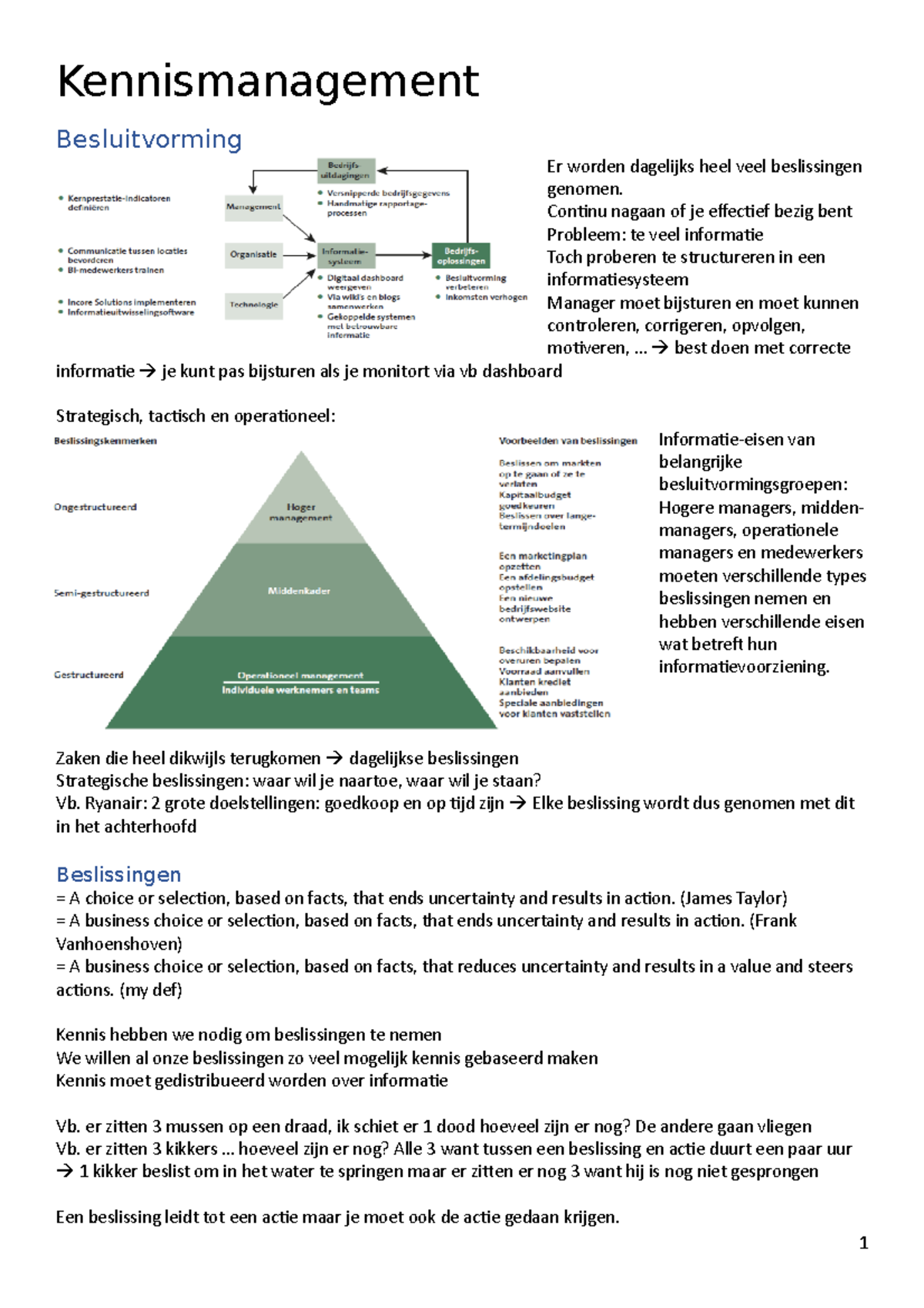 Samenvatting Kennismanagement 2e bach - Kennismanagement Besluitvorming ...