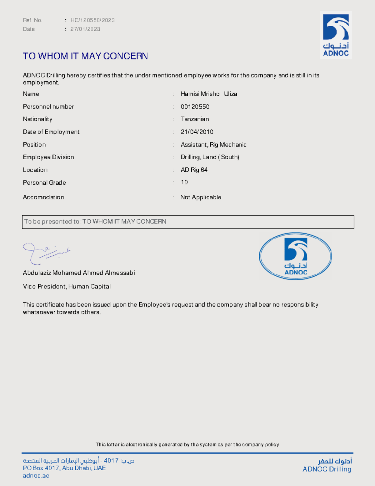 1675238038 - ADNOC Drilling hereby certifies that the under mentioned ...