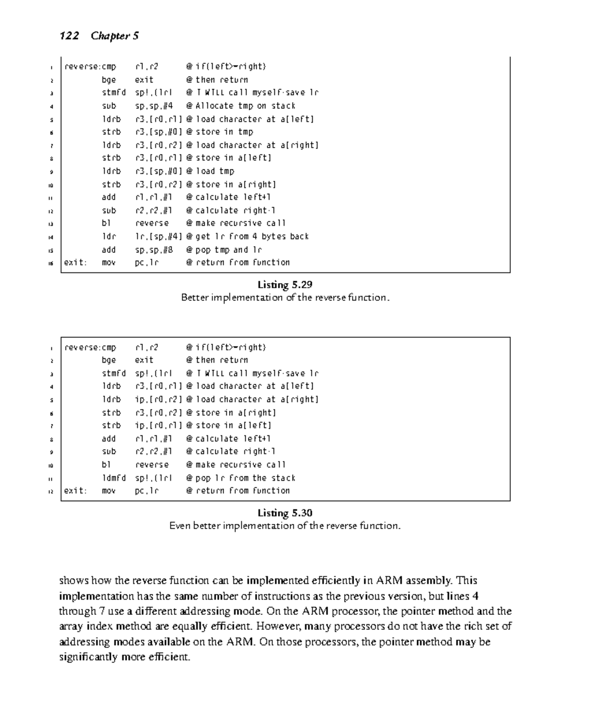 Modern Assembly Language Programming-29 - 122 Chapter 5 1 reverse:cmp r1,r2 @ if(left>=right) 2 ...