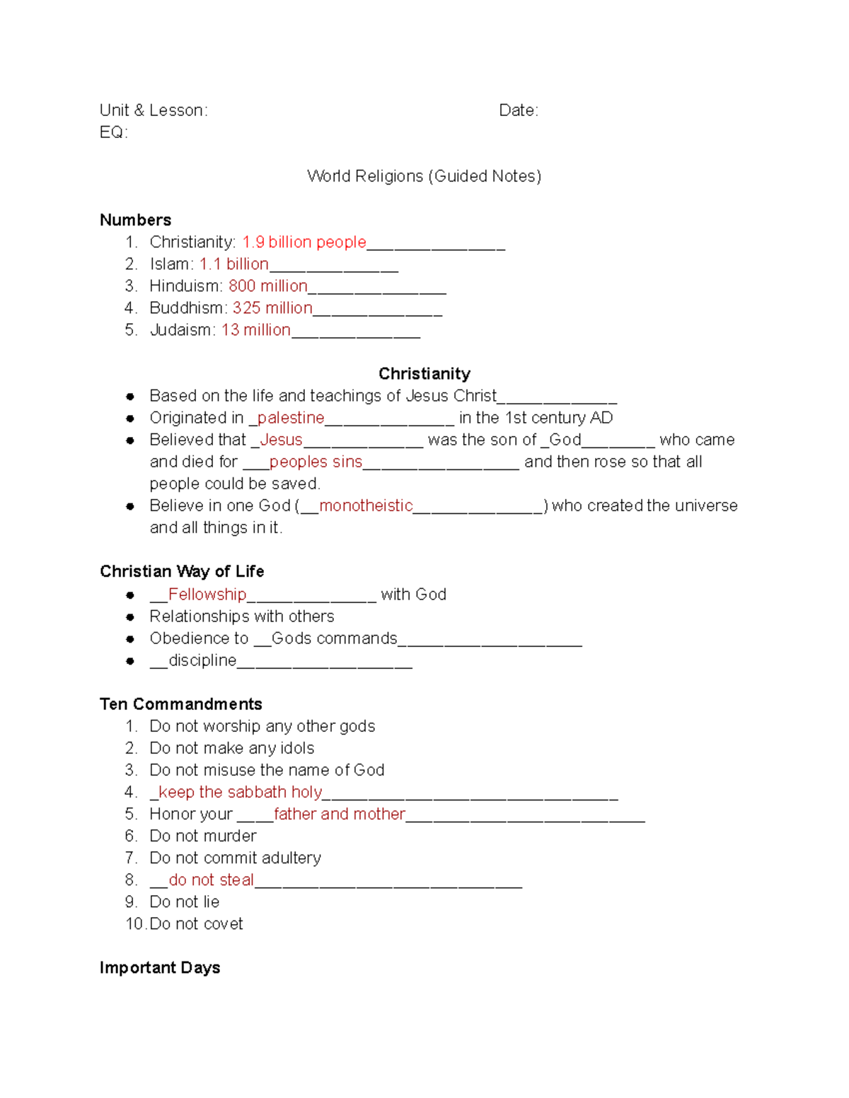 Kelly Provencher - World Religions Guided Notes - Unit & Lesson: Date ...