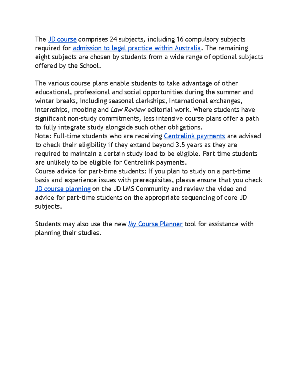 University of Melbourne Curricula - The JD course comprises 24 subjects ...
