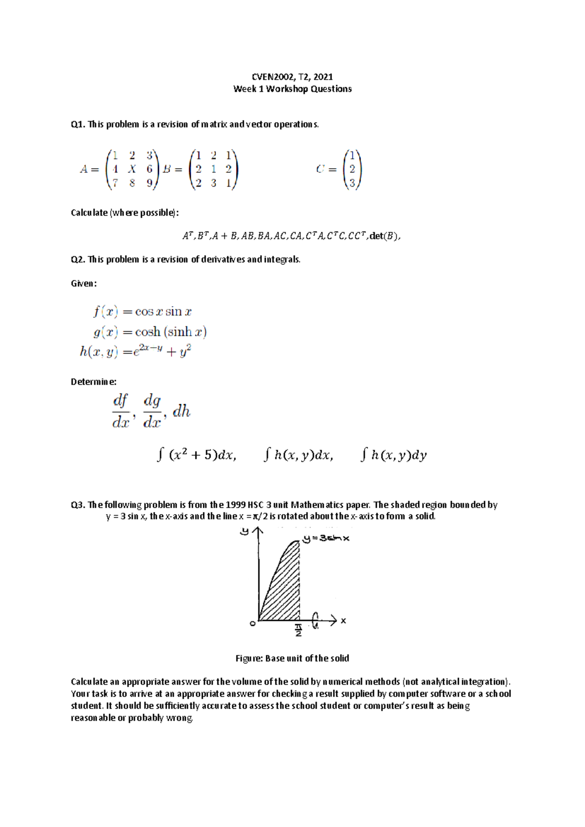Workshop 1 (math review) questions - CVEN2002, T2, 2021 Week 1 Workshop ...
