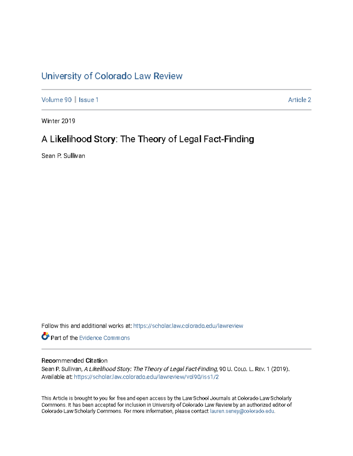 A Likelihood Story The Theory of Legal Fact-Finding - Sullivan ...