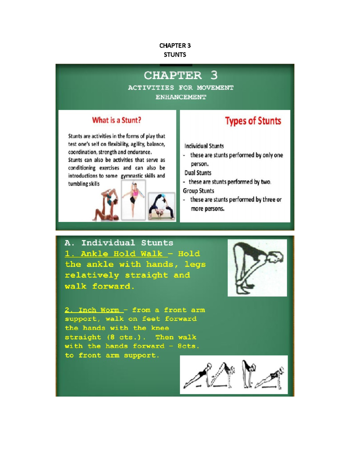 Chapter 3 Stunts - Physical Education - CHAPTER 3 STUNTS - Studocu
