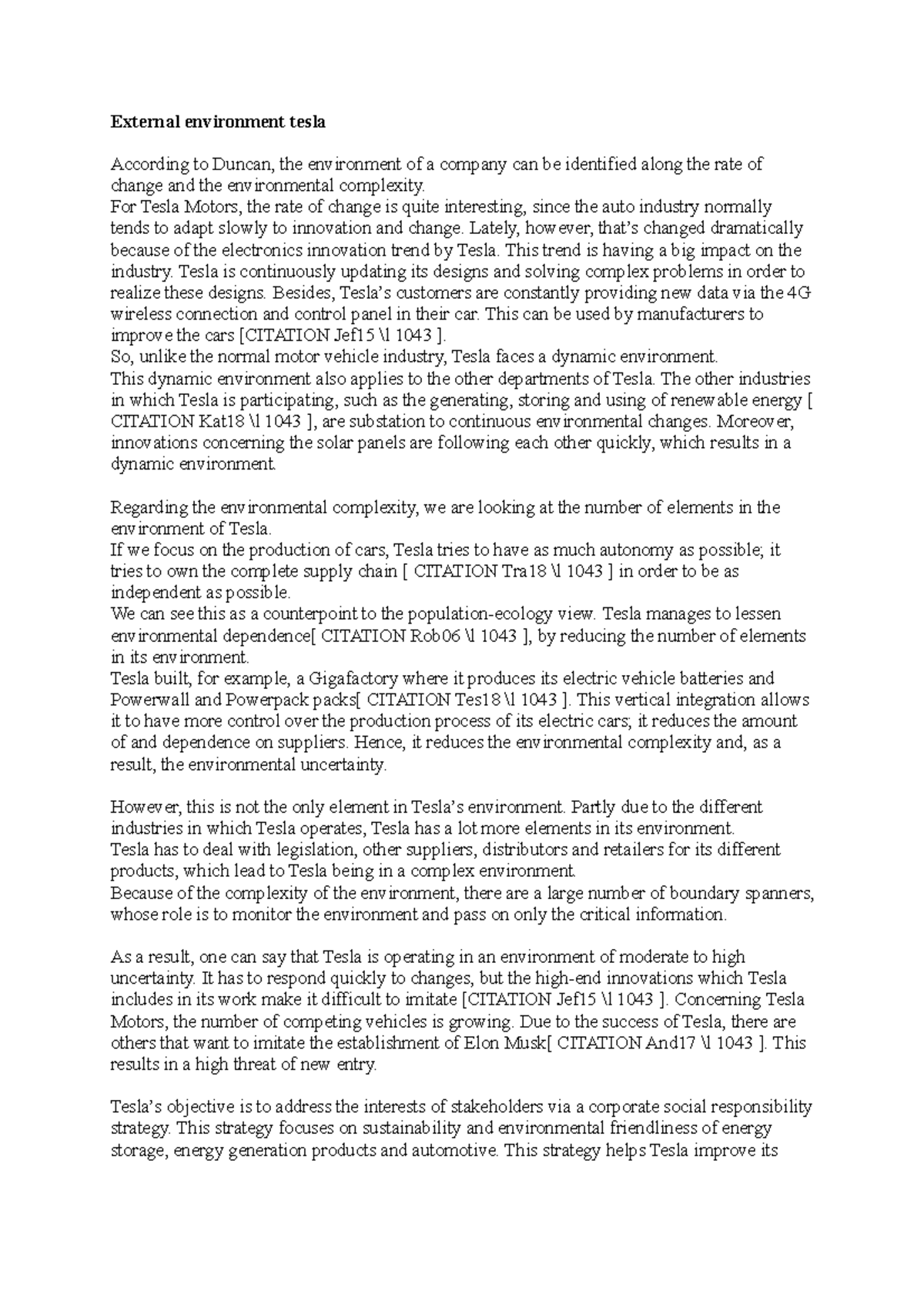 External environment Tesla - External environment tesla According to ...