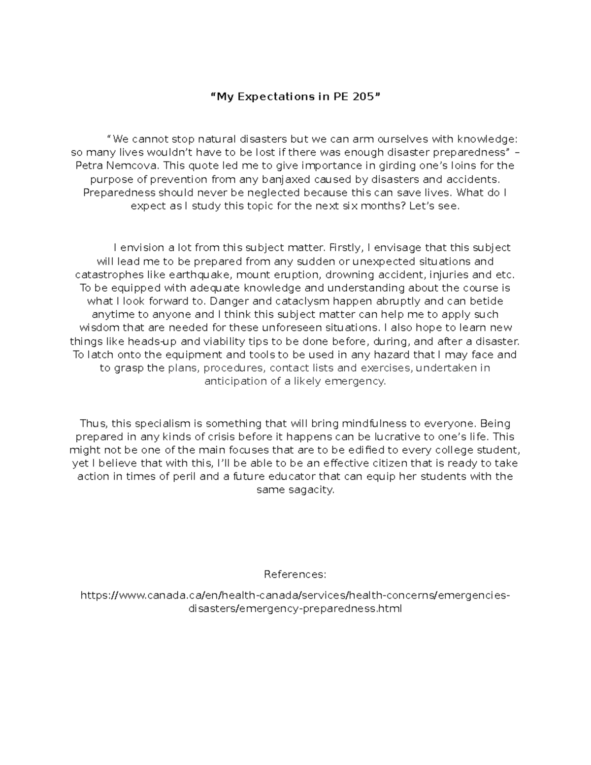PE 205 - This are my expectations in PE 205 - “My Expectations in PE ...