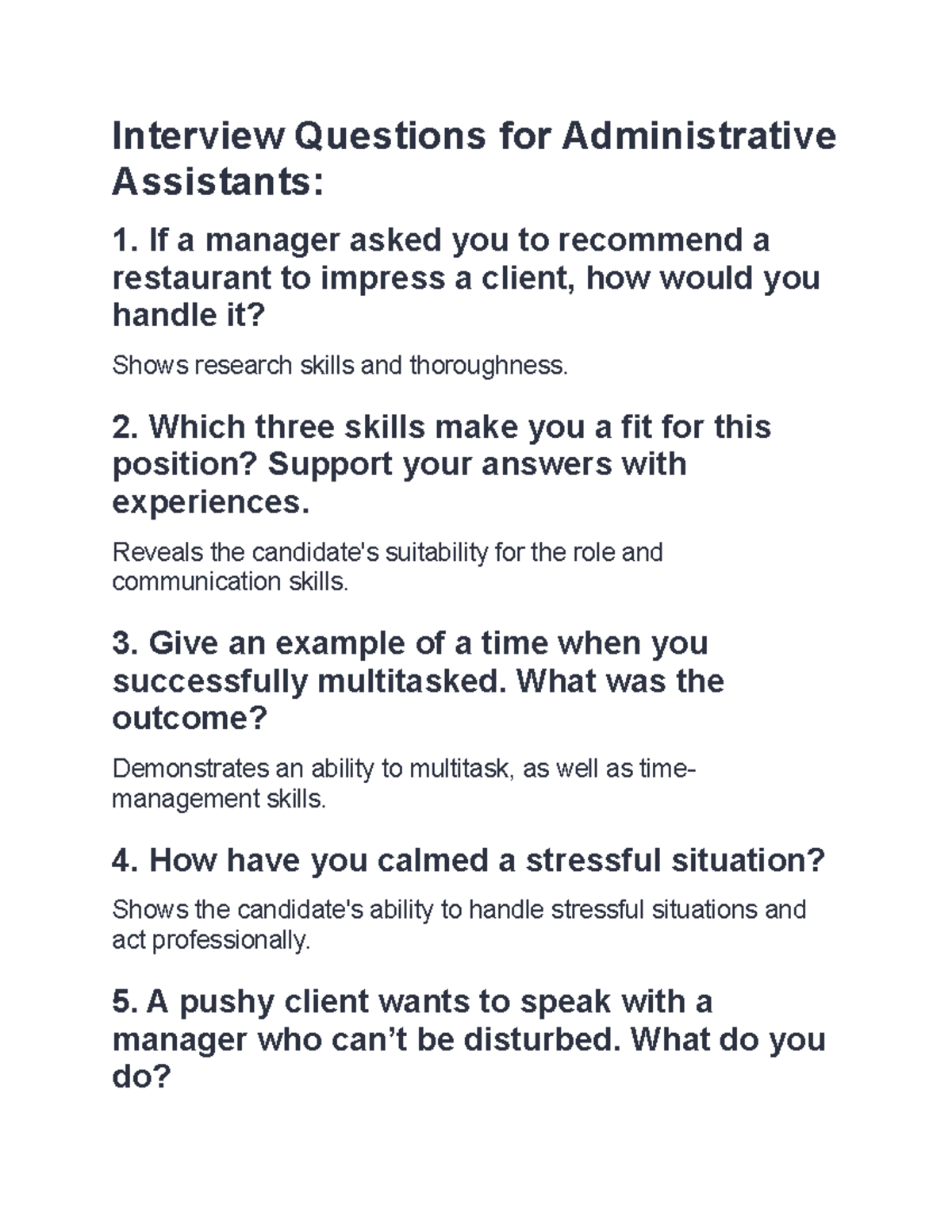 Interview Questions for Administrative Assistants - Which three skills ...