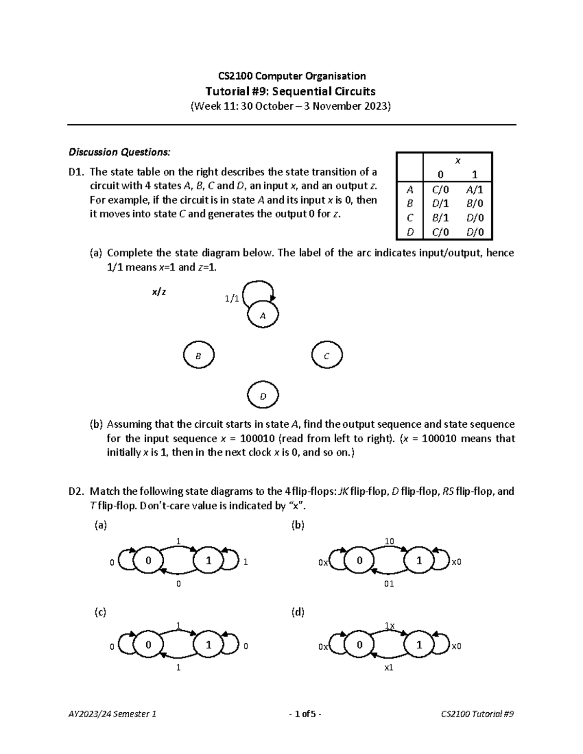 Tut09qns - asdas - CS2100 Computer Organisation Tutorial # 9 ...