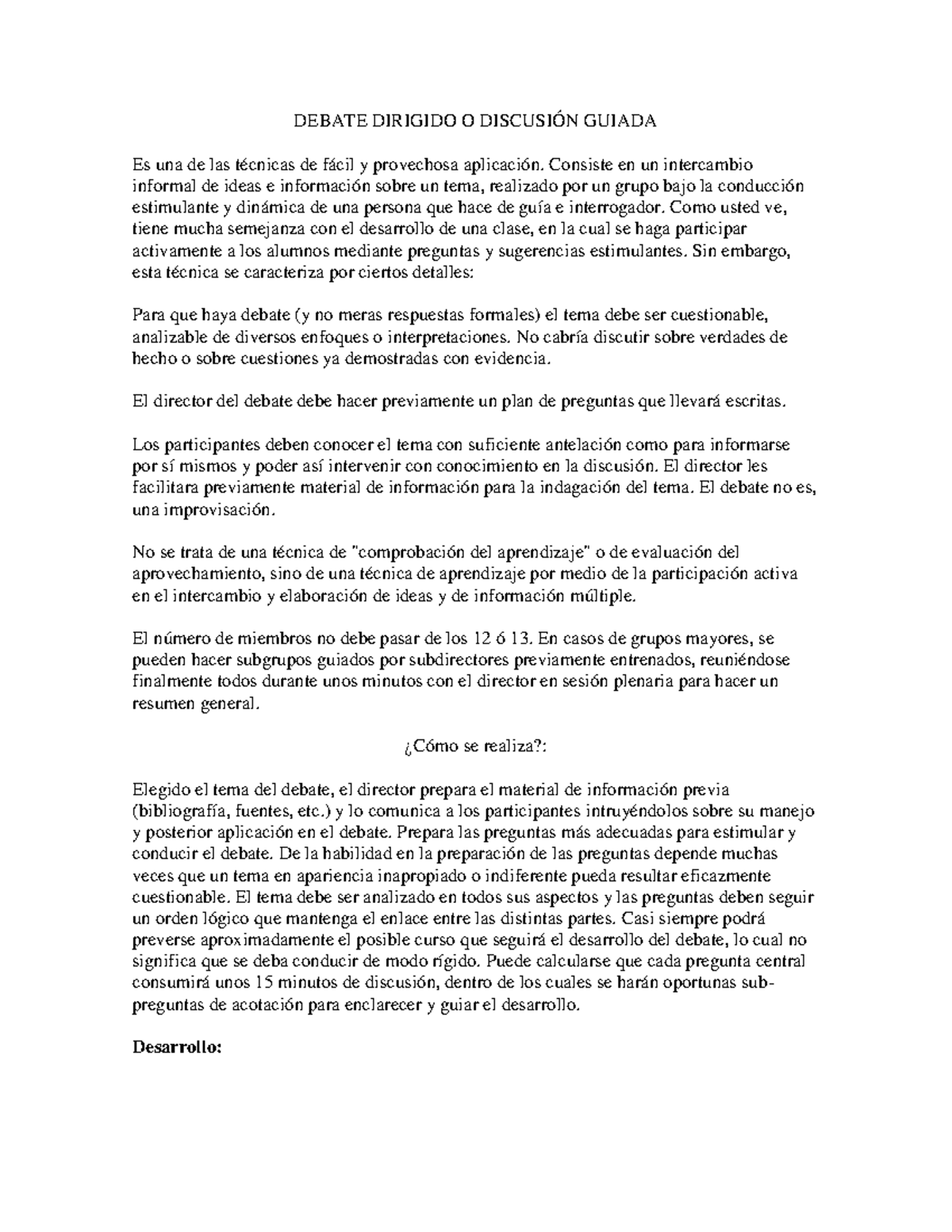 Debate Dirigido O Discusión Guiada - DEBATE DIRIGIDO O DISCUSIÓN GUIADA ...