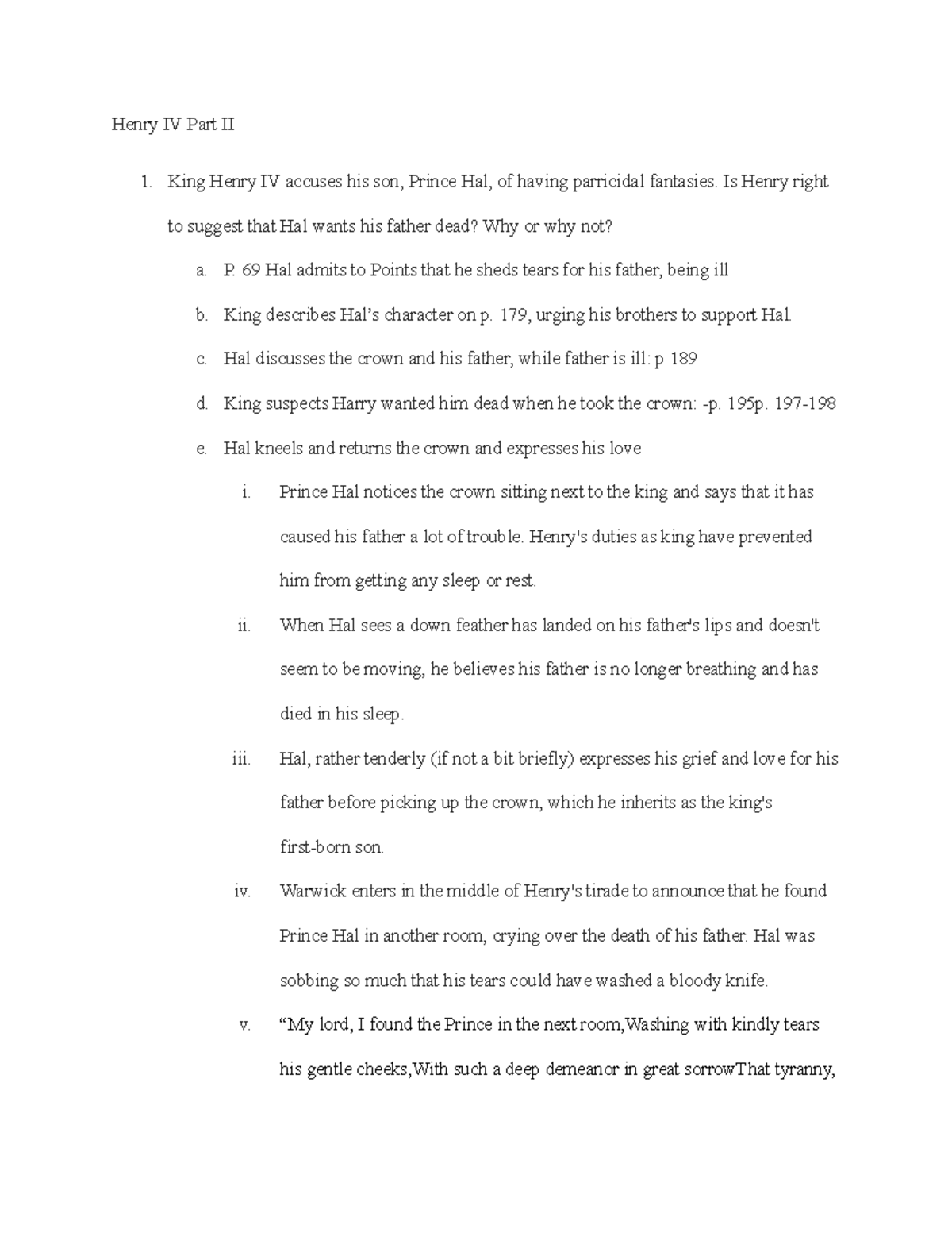 Shakespeare Exam Prep - Henry IV Part II King Henry IV accuses his son ...