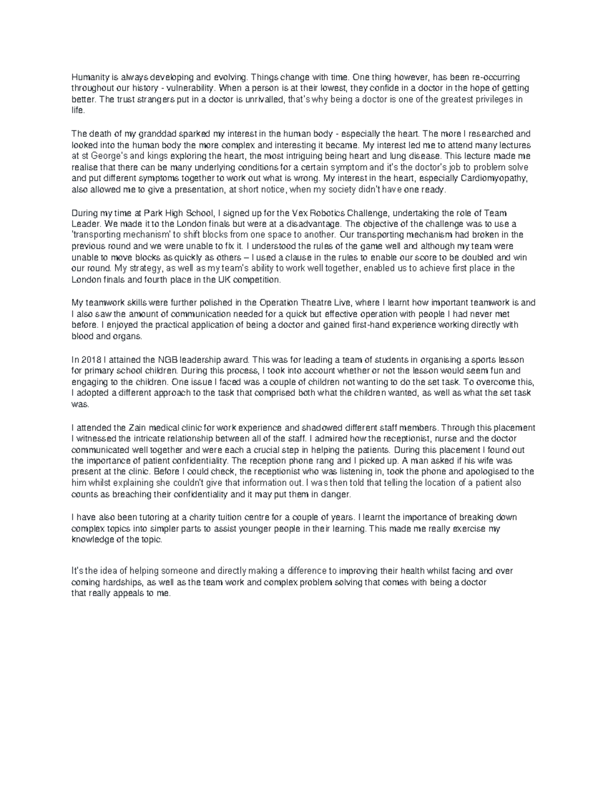 Finalised personal statement - Humanity is always developing and ...