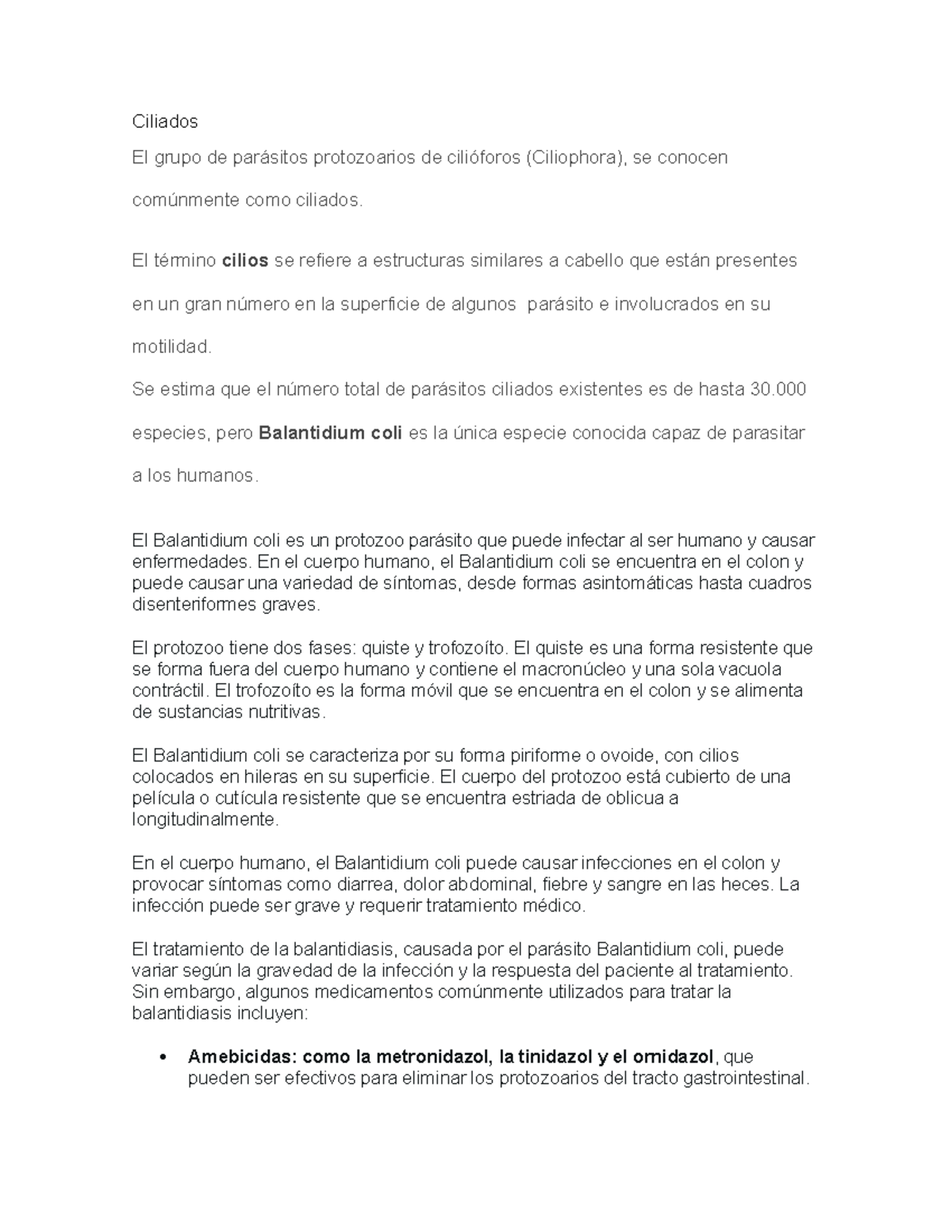 Parasitos - Ciliados El grupo de parásitos protozoarios de cilióforos ...