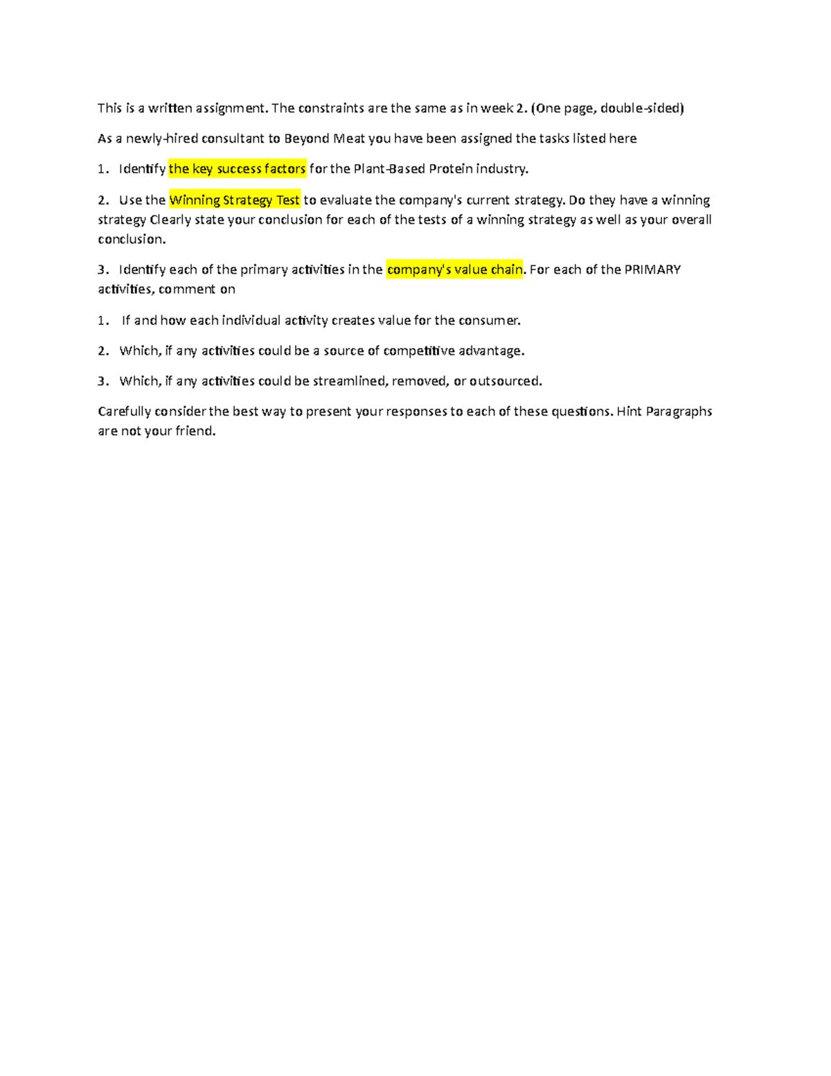Assignment 3 - Internal Analysis - This is a written assignment. The ...