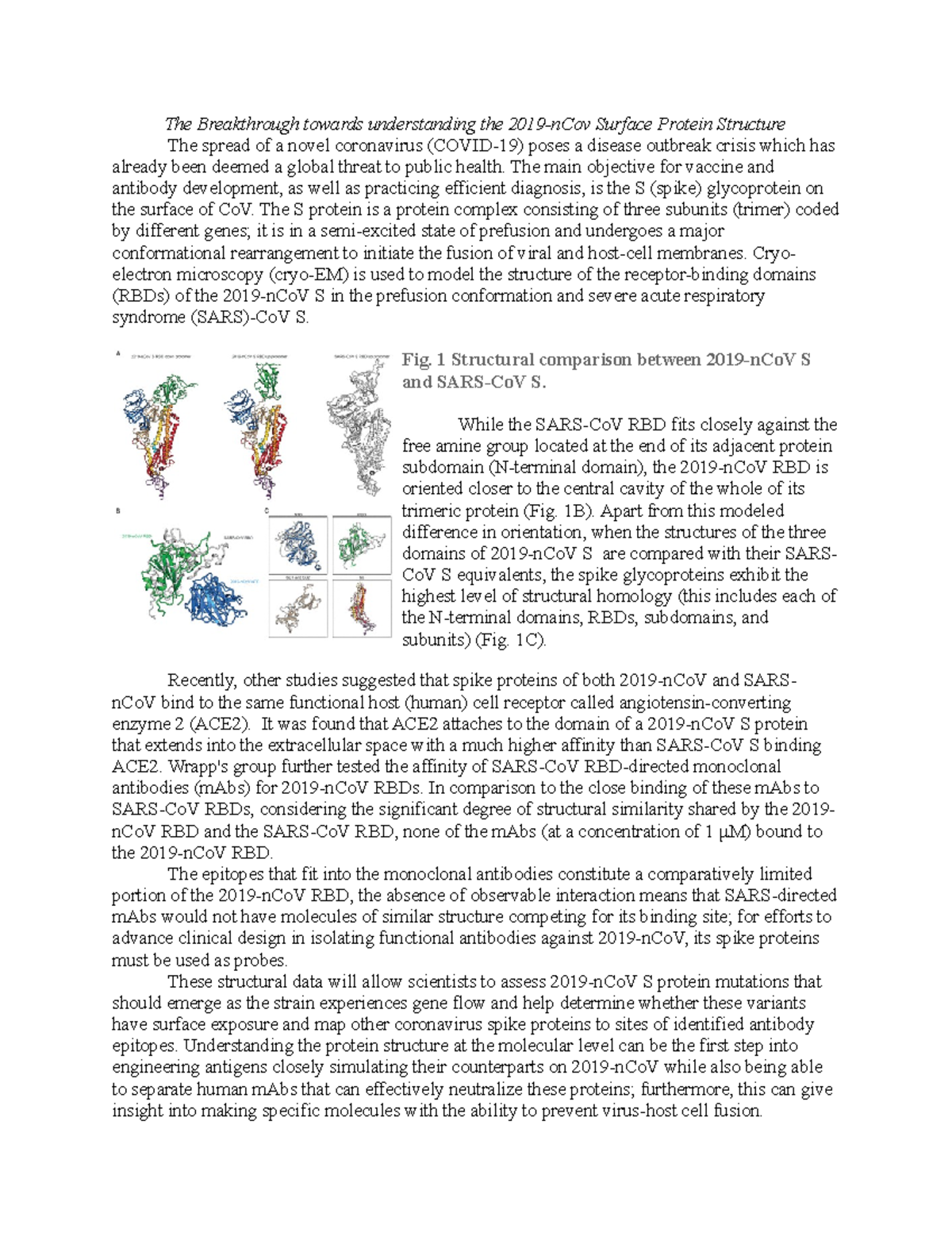 Biochemistry 2280A Assignment 2020 - The Breakthrough towards ...