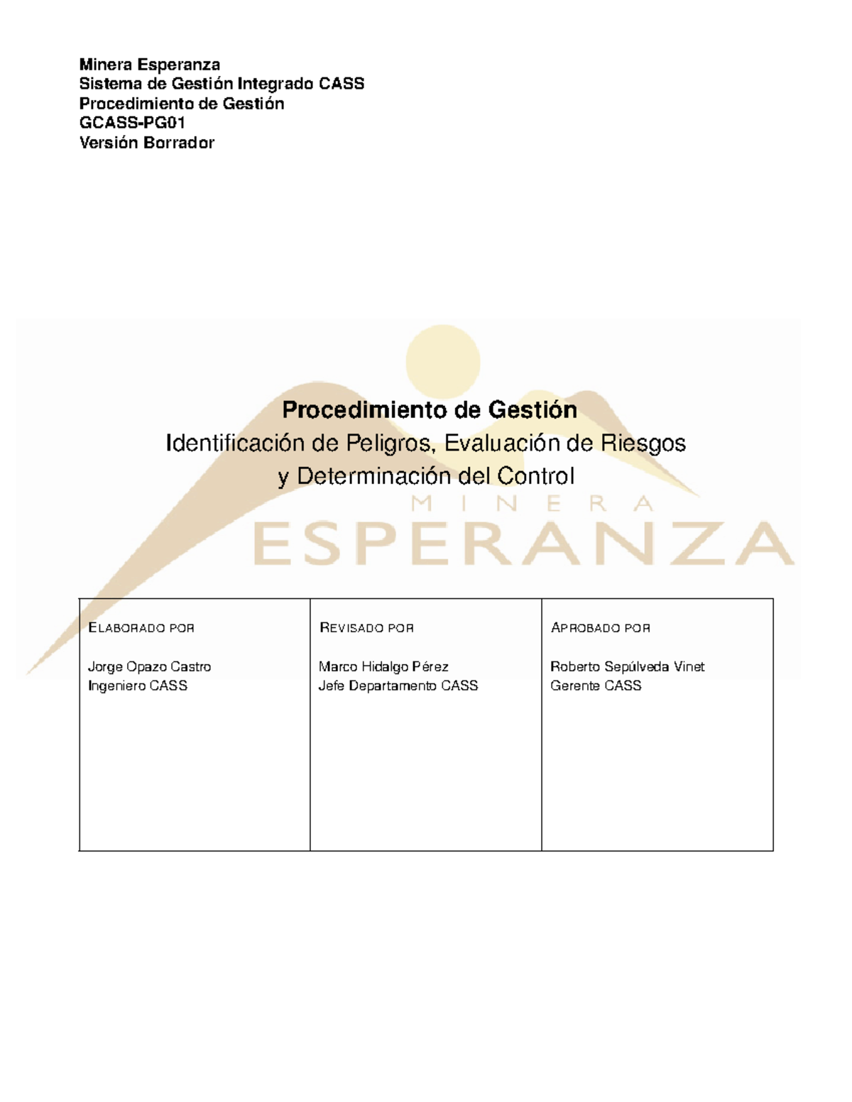 Gcass-SS-PG01 IP-ER-DC V2 - Minera Esperanza Sistema de Gestión ...