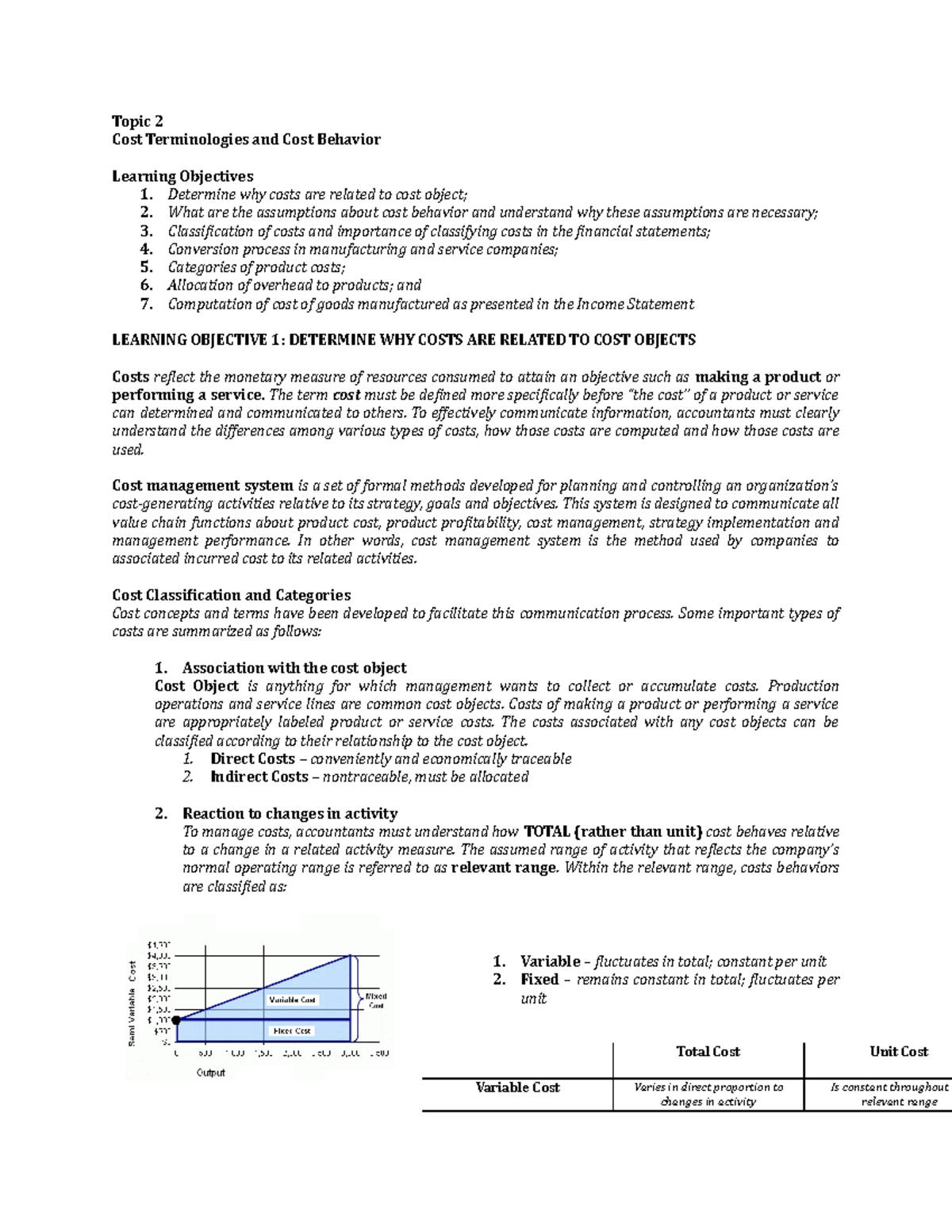 M2 Cost Terminology and Cost Behavior - Topic 2 Cost Terminologies and ...