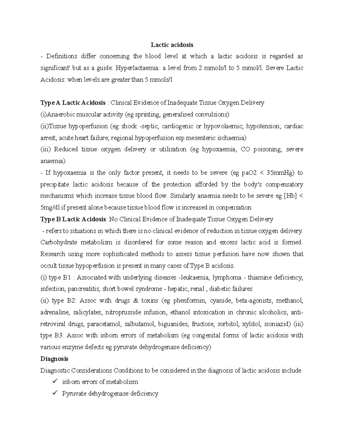 Type A Lactic Acidosis - good note - Lactic acidosis Definitions differ ...