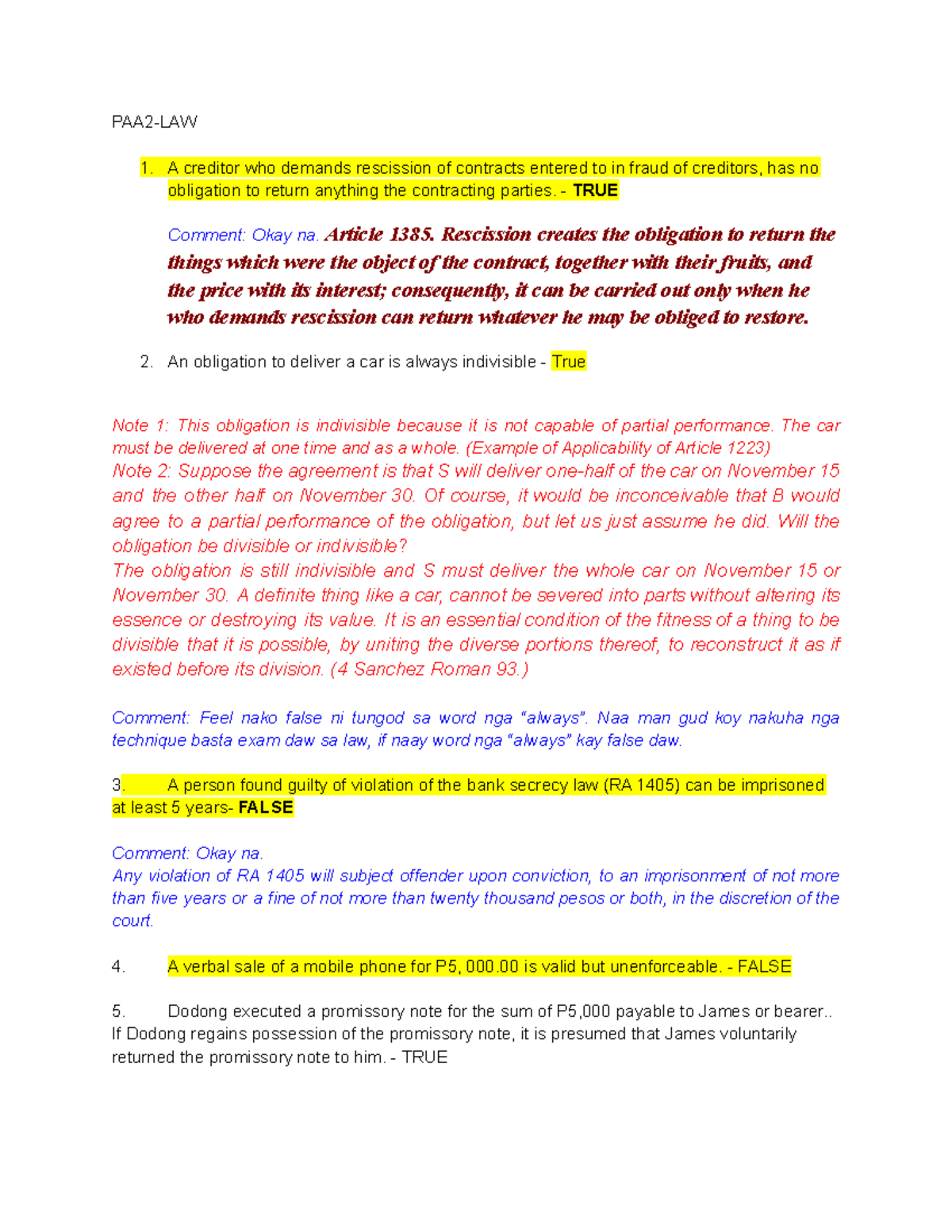 RFBT-Compilation - Heheheheehe - PAA2-LAW A creditor who demands ...