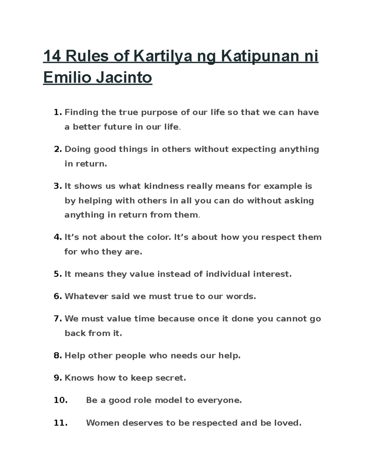 14 Rules of Kartilya ng Katipunan - Doing good things in others without ...