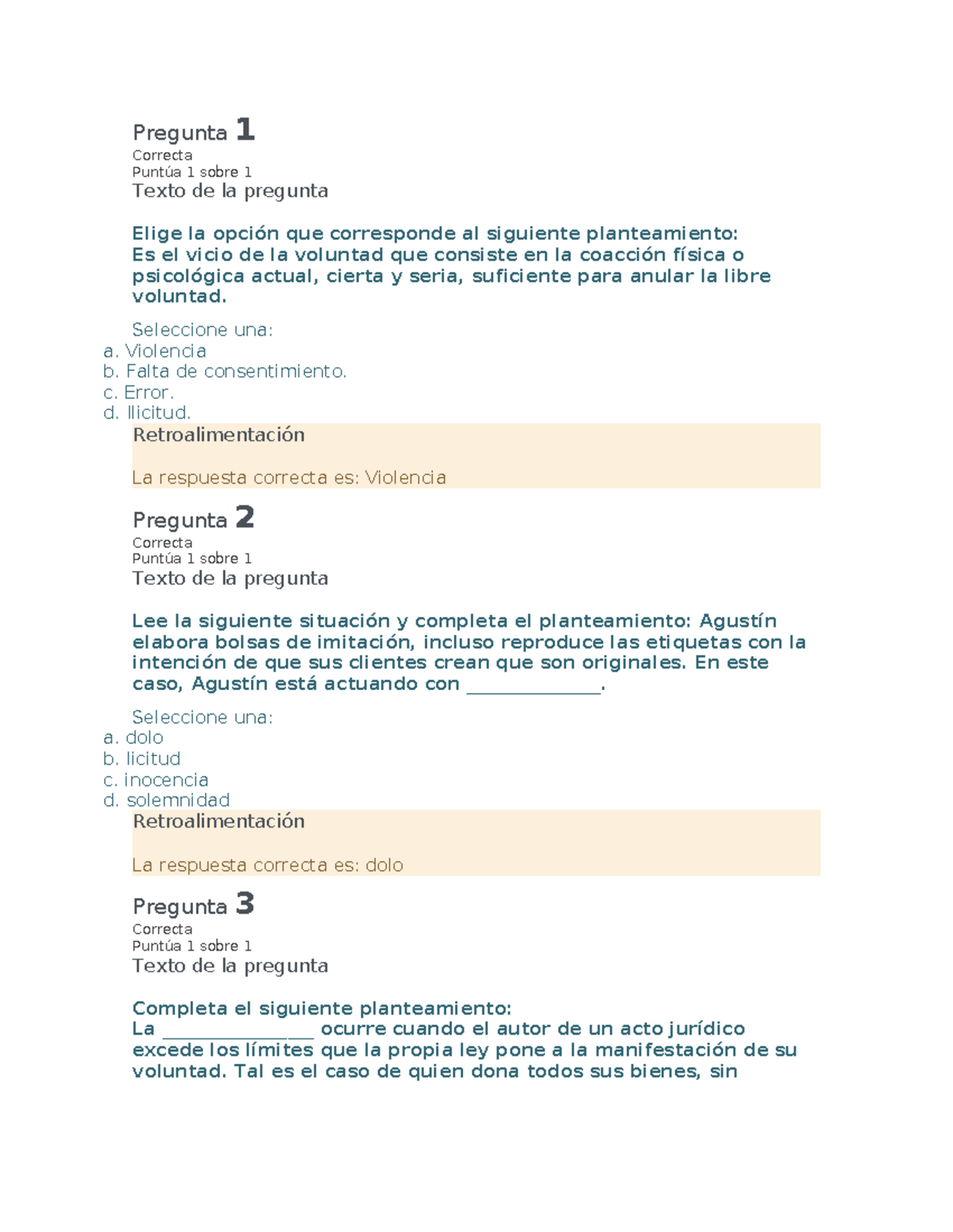 Obligacones y contratos guia de cuestionario - Pregunta 1 Correcta ...