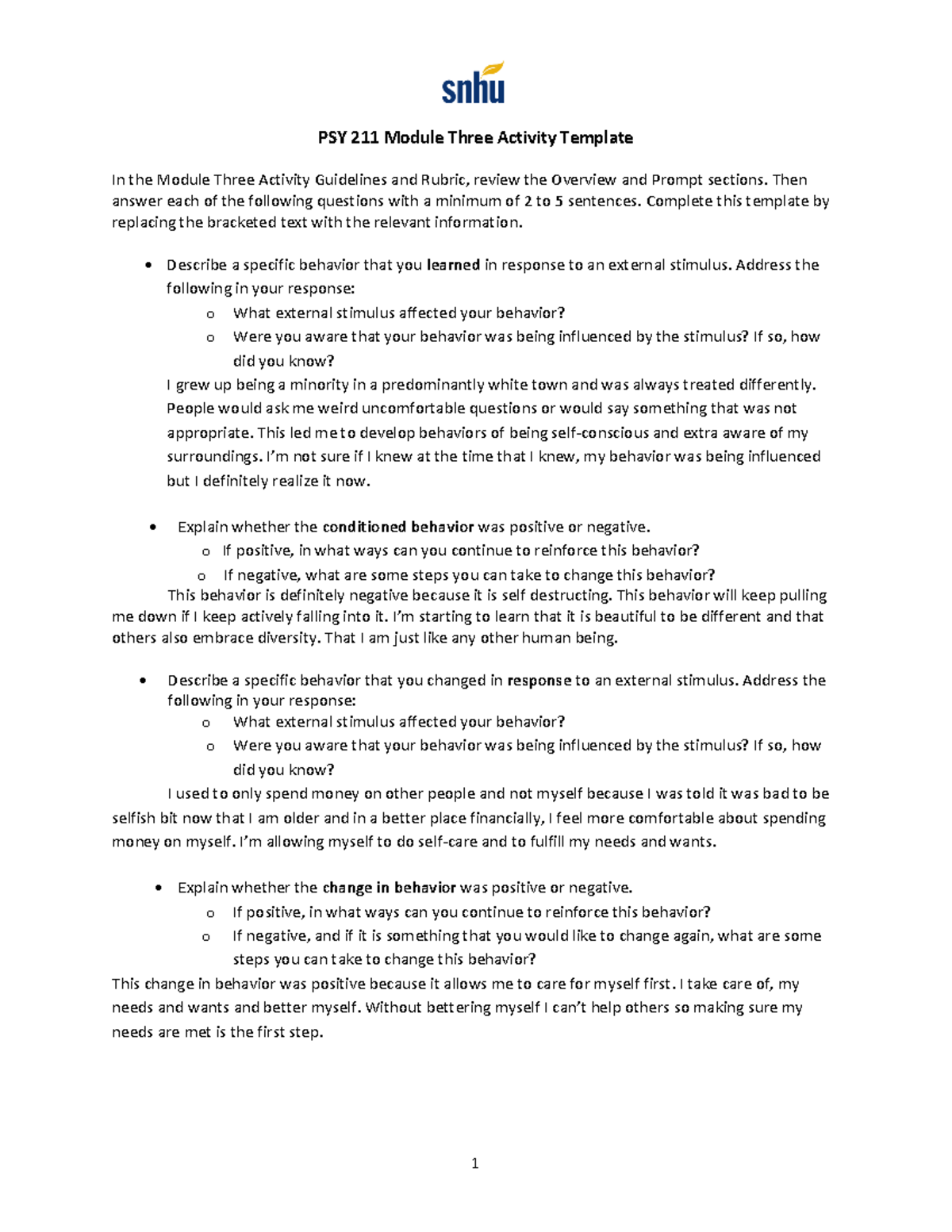 PSY 211 Module Three Activity Template - Then answer each of the following questions with a ...