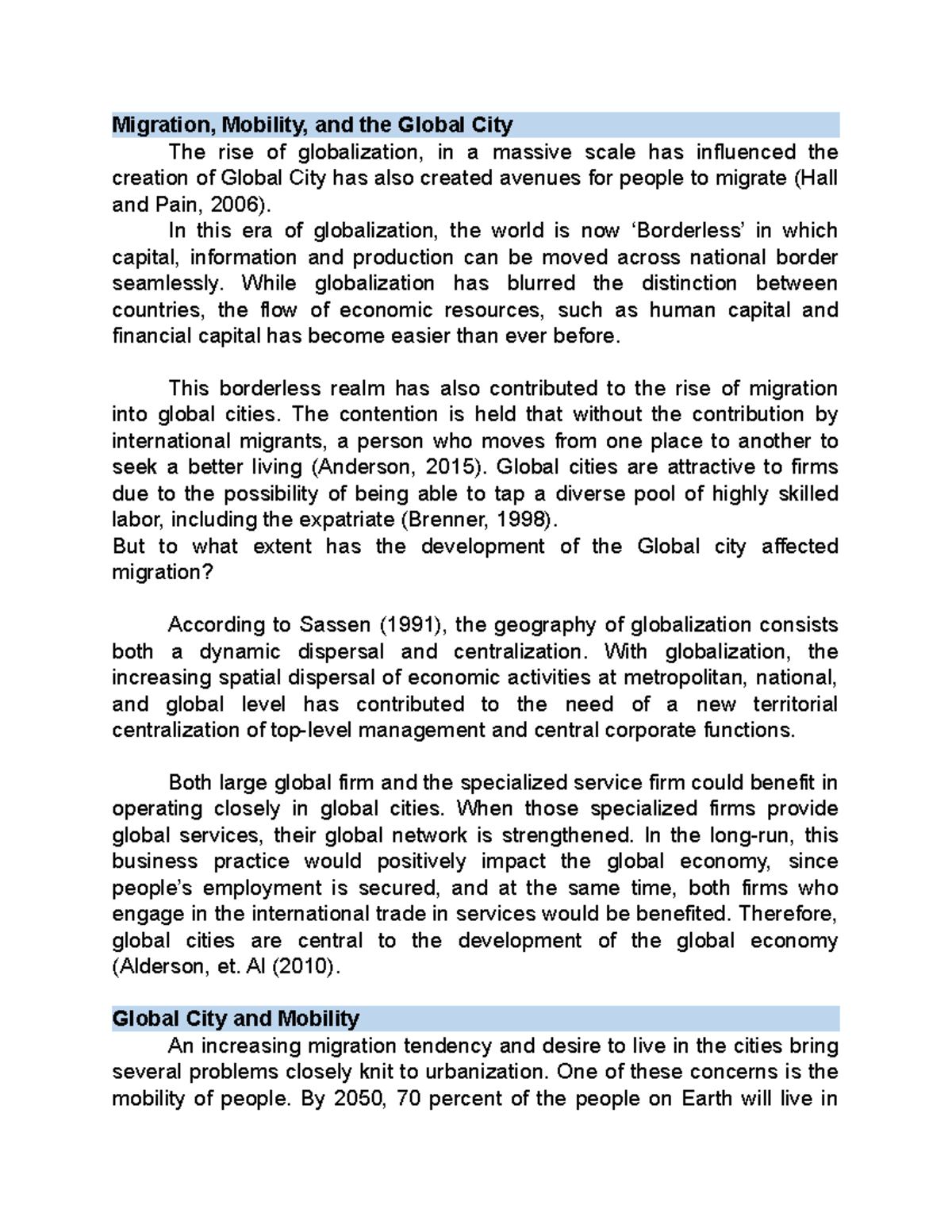 Migration, Mobility, and the Global City - In this era of globalization ...