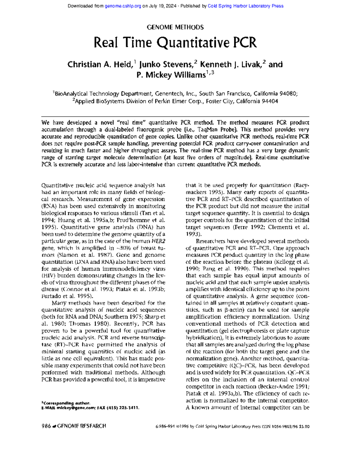 Genome Res - ........................ - GENOME METHODS Real Time ...