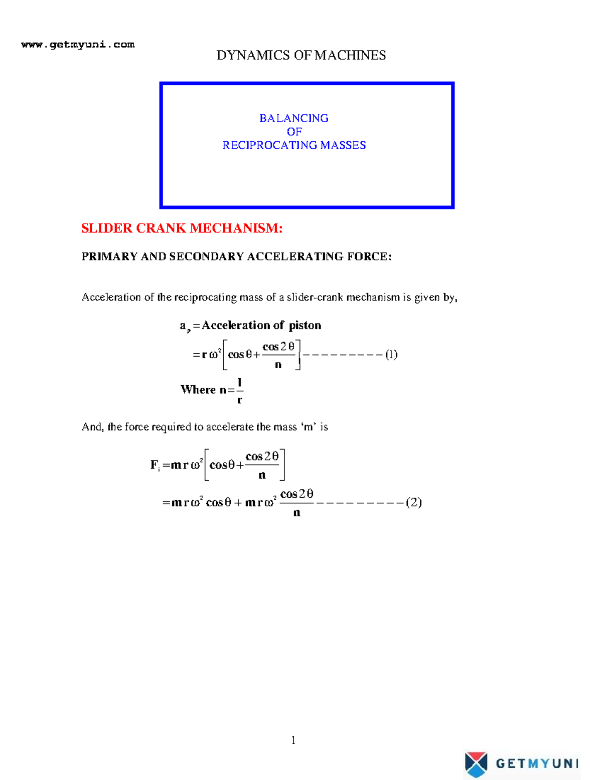 Numericals balancing of masses - BALANCING OF RECIPROCATING MASSES ...