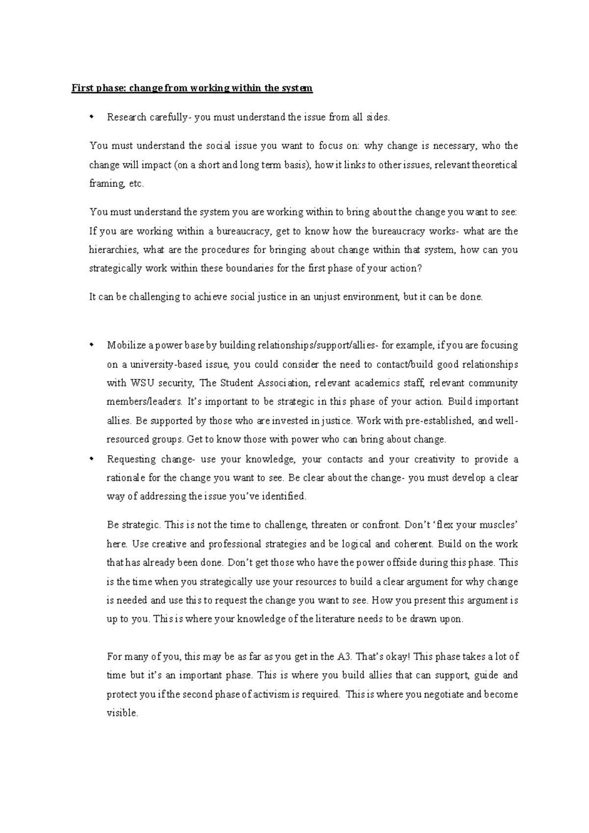 CSA Phases of Activism - First phase: change from working within the ...